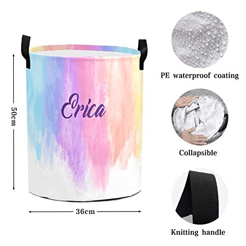 Rainbow Tie-dye Personalized Foldable Freestanding Laundry Basket Clothes Hamper with Handle, Custom Collapsible Storage Bin for Toys Bathroom Laundry