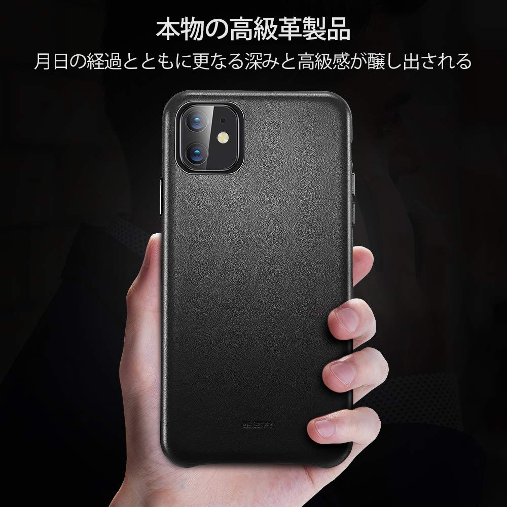 ESR Premium Real Leather Case Compatible with iPhone 11 - Slim Full Leather Phone Case [Supports Wireless Charging] [Scratch-Resistant] Protective Case for iPhone 11 6.1" 2019 - Black