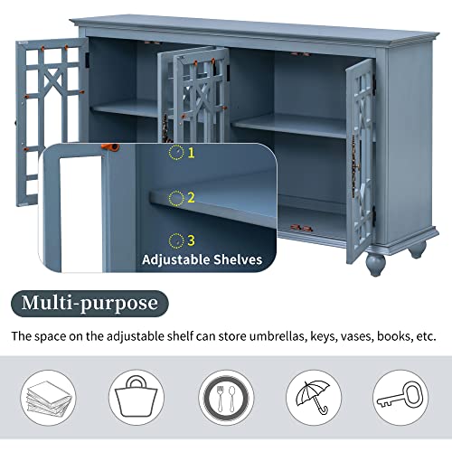 RuiSiSi armhouse 60'' Storage Sideboard Buffet Cabinet with Adjustable Height Shelves for Living Room, Teal Blue