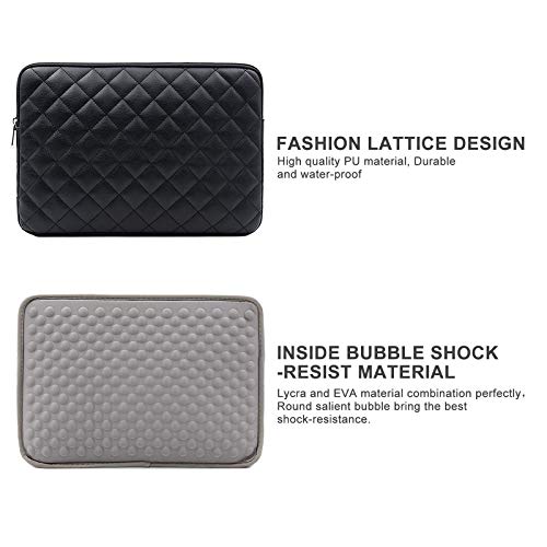 RAINYEAR 16 Inch Laptop Sleeve Diamond PU Leather Case Protective Shockproof Water Resistant Zipper Cover Carrying Bag Compatible with 16" MacBook Pro 2021 2022 New Model A2141 A2485 M1(Black)
