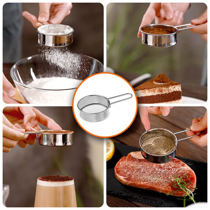 Flour Sifter, 3 Cup Sifter for baking, Stainless Steel Flour Sifter for Baking Cakes, Pastries, Pies, Cupcakes and Desserts, Powdered Sugar Shaker Duster, With Hand Press Design