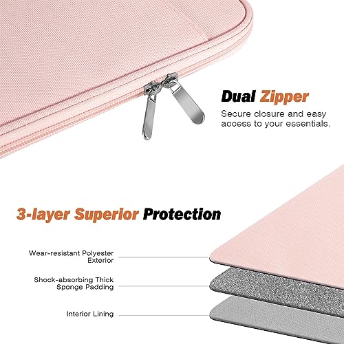 MoKo 12.9 Inch Tablet Sleeve Bag, Compatible with iPad Pro 12.9 M2 2022/2021/2020/2018/Pro 12.9 2017, Surface Laptop Go 12.4", Galaxy Tab S8+ 12.4", Waterproof Bag Carrying Case with Pocket, Pink