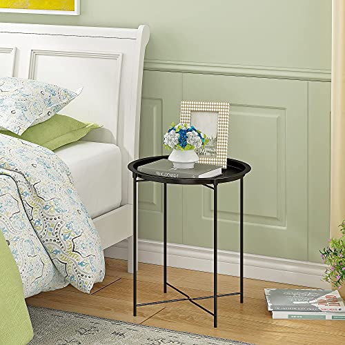 JERAOL Round Side Table Set of 2 with Storage, Metal End Table for Living Room Bedroom and Outdoor,Easy to Clean Strong and Durable Iron Sofa Table for Small Space, Easy Assembly