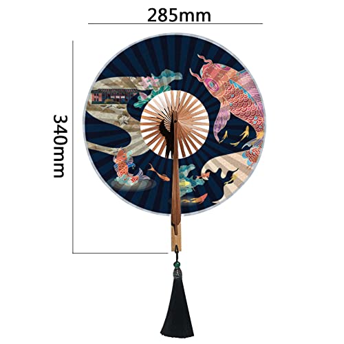 ERTUO Windmill fan Chinese style round fan hand-held folding fan bamboo round fan koi