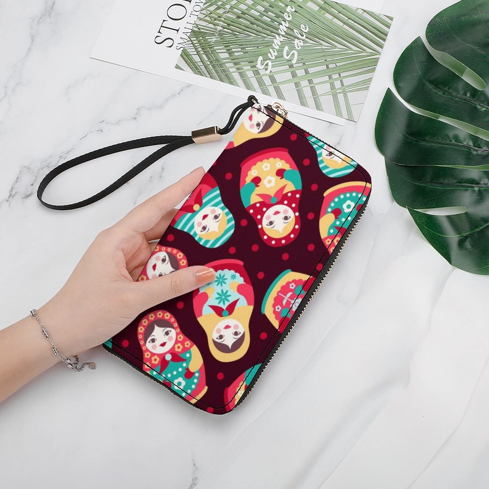 FunnyStar Russian Dolls Women's Long RFID Hand Wallet Wristlet Clutch Purse PU Leather Handbag with Wrist Strap