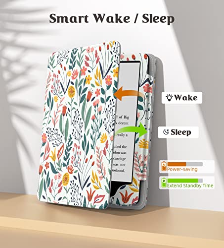 MoKo Case for 6.8" Kindle Paperwhite (11th Generation-2021) and Kindle Paperwhite Signature Edition, Slim PU Shell Cover Case with Auto-Wake/Sleep for Kindle Paperwhite 2021, Flowers