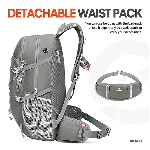 SAVVY NOMAD 40L Hiking Travel Packable Lightweight Camping Backpack Daypack with Removable Belt Bag for Women Men-Gray
