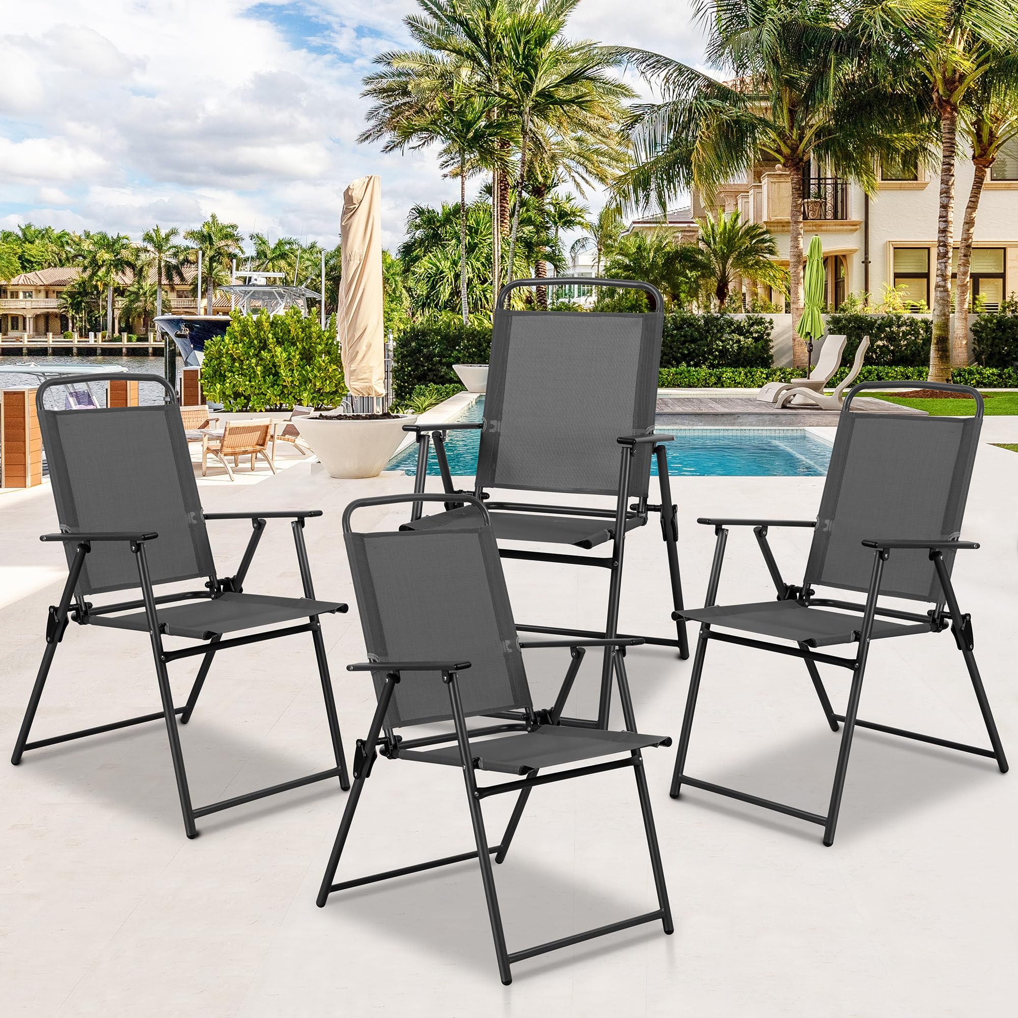JY QAQA Patio Dining Chairs 4 Set with Armrests Folding Outdoor Chairs Used for Camping Garden Backyard Pool Porch,Brown