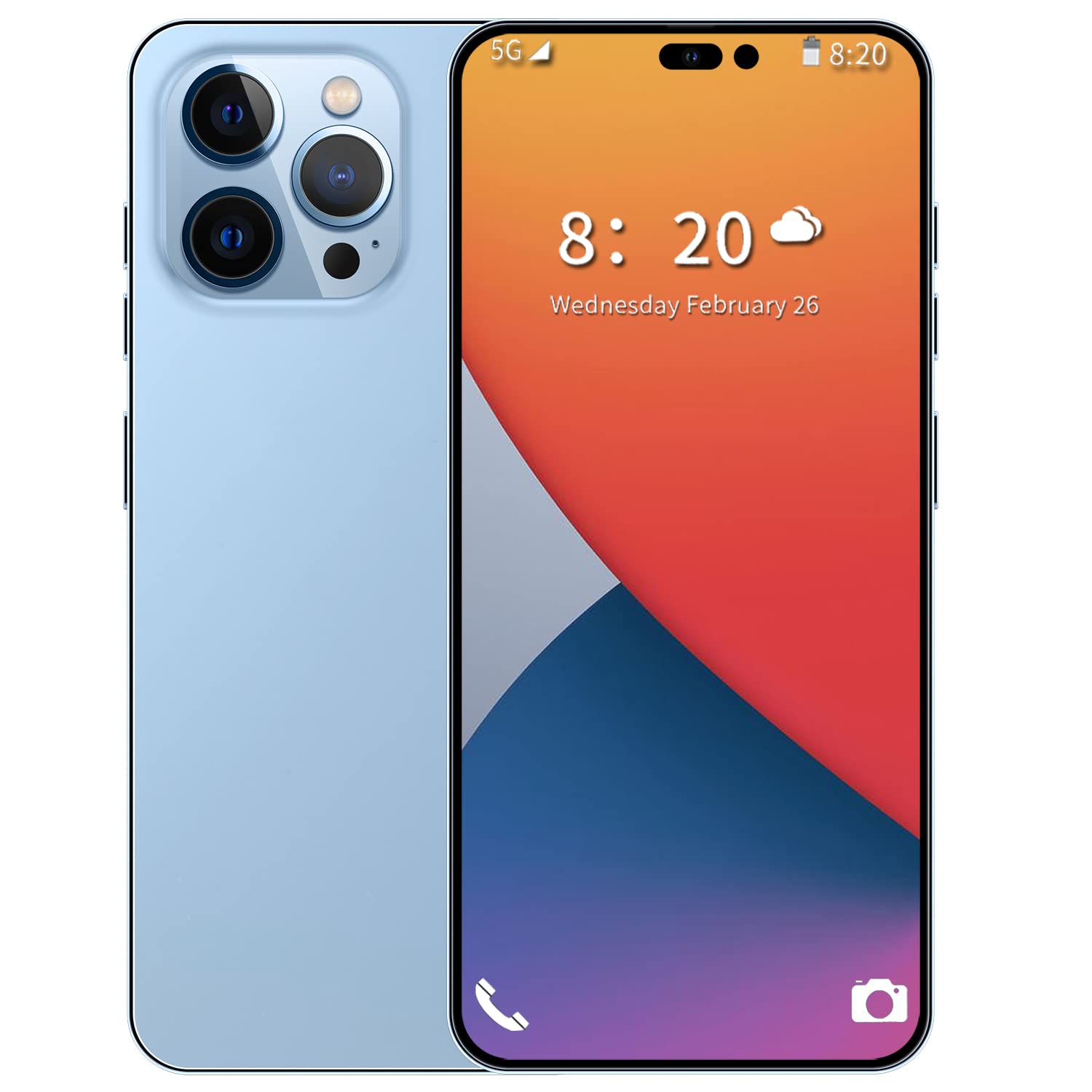 i14 Pro Max |2022| 7.2'' Smartphone 5G Android 12 (8G RAM + 512G ROM), 5000mAh Large Battery, Support 128G Expansion of microSD Card, US Version, Blue(Not Support CDMA)