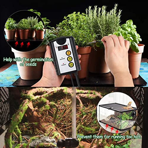 HYDGOOHO Reptile Heat Pad with Thermostat Under Tank Terrarium Heater MET Approved Waterproof Heat Mat Terrarium Accessories for Snake Lizard Hermit Crab Turtle Frog Spiders (8X12`` Pad +Thermostat)
