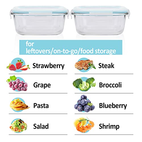 ROSOS Glass Food Storage Containers with Lids Airtight 4 Pack, Glass Storage Containers with Lids for Food, Not Easy Broken & Leak Proof, Glass Containers with Lids for Oven/Dishwasher Safe, Blue