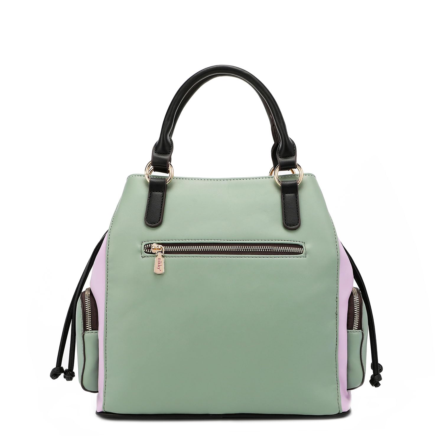 DESTINY BY NICOLE LEE – Women’s Bucket Bag Eco Leather Handbag Drawstring Zipper Closure D-Ring Adjustable Shoulder Strap