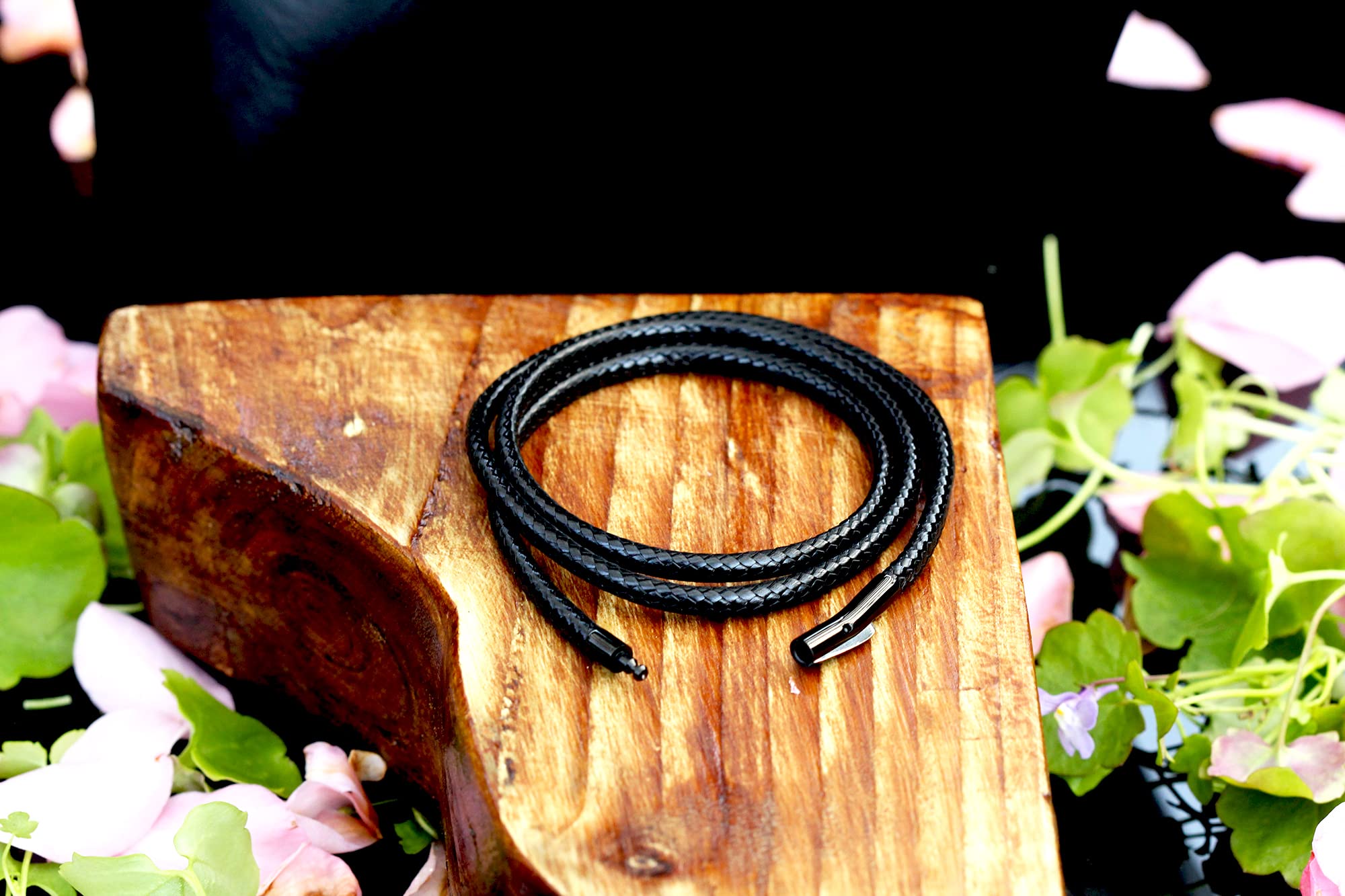 Findout 2mm black Waterproof Braided Leather Necklace Wax Rope Chain For Men, Waterproof Braided Leather, No Gemstone