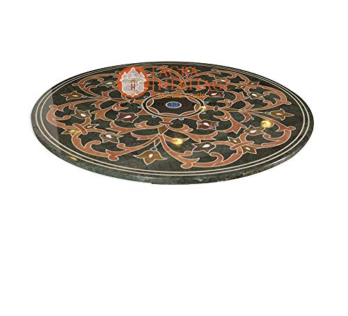 Green Marble Dining Top Table Pietr Dura Inlay Design Furniture Decorative | 36" Inches