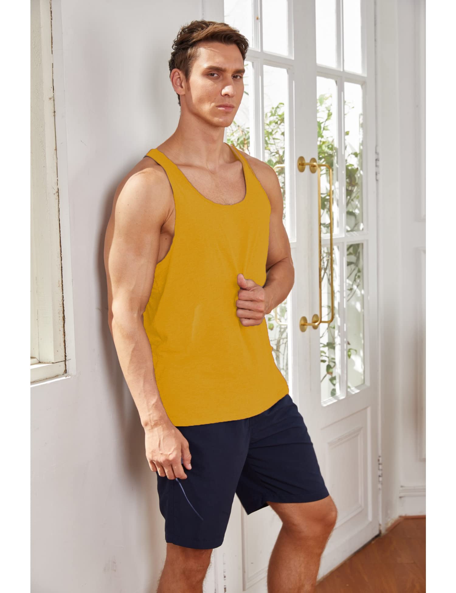 COOFANDY Men's 3 Pack Tank Tops Cotton Performance Sleeveless Casual Classic T Shirts (Blue/Red/Yellow, Large)