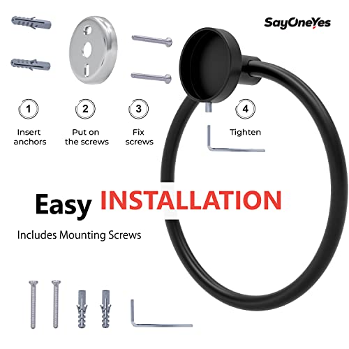 Sayoneyes Matte Black Towel Ring - Premium Quality SUS304 Stainless Steel Rust Proof Hand Towel Holder β Heavy Duty Round Towel Holder for Bathroom Wall Mounted