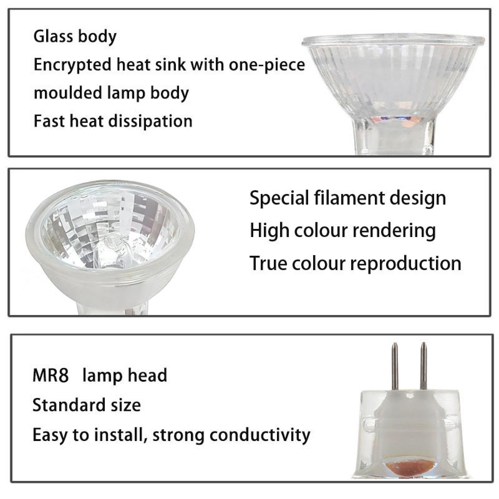 JZLBBC 2Pc MR8 Halogen Bulb 12V 5W 10W 20W 35W MR8 Spot Halogen Lamps Low Voltage Mini Spotlights MR8 GU4 Bi-Pin Light Bulb Dimmable 5W