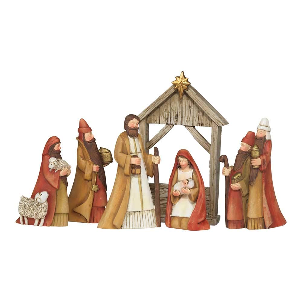 Dicksons Nativity Gold Toned 4 inch Resin Stone Christmas Holiday Figurines Set of 6