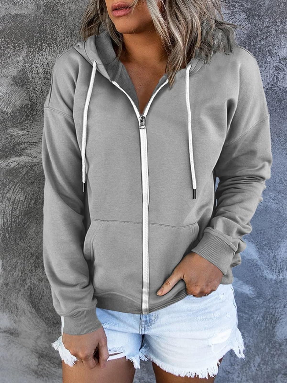 EFAN Womens Cropped Sweatshirts Half Zip Pullover Fleece Quarter Zipper Hoodies Oversized 2023 Fall Clothes Trendy Outfits Winter Sweater Grey