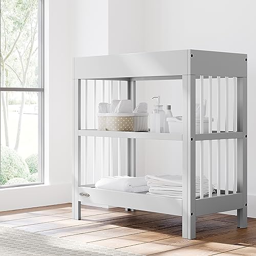 Graco Teddi Changing Table with Water-Resistant Changing Pad (Pebble Gray with White) - 2 Open Shelves, Includes Bonus Water-Resistant Changing Pad with Safety Strap