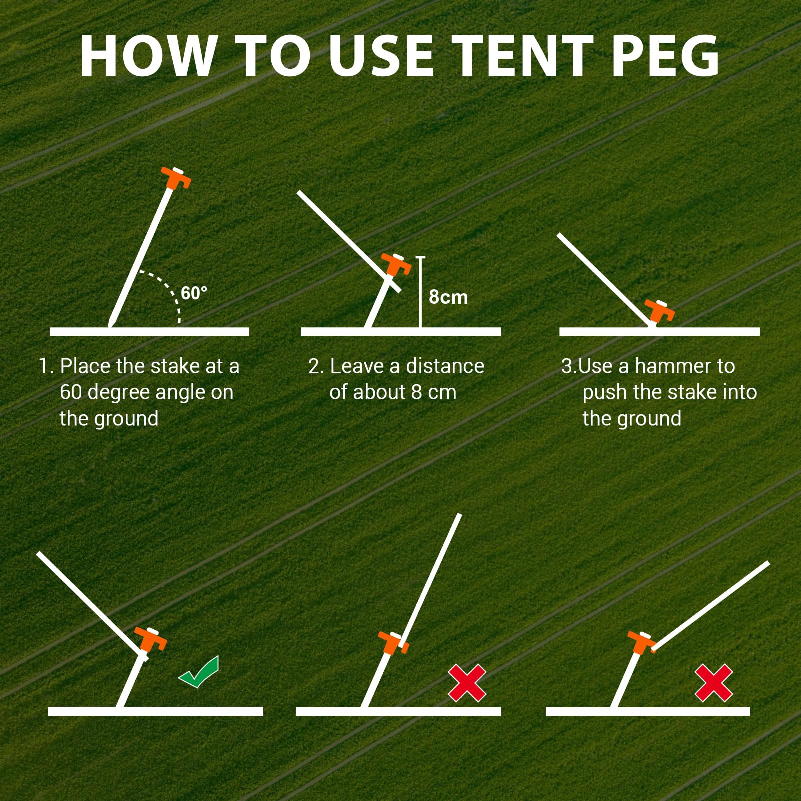 Eurmax USA Galvanized Non-Rust Camping Family Tent Pop Up Tent Stakes Canopy Anchors Heavy Duty 10pc-Pack, with 4x10ft Ropes & 1 Orange Stopper