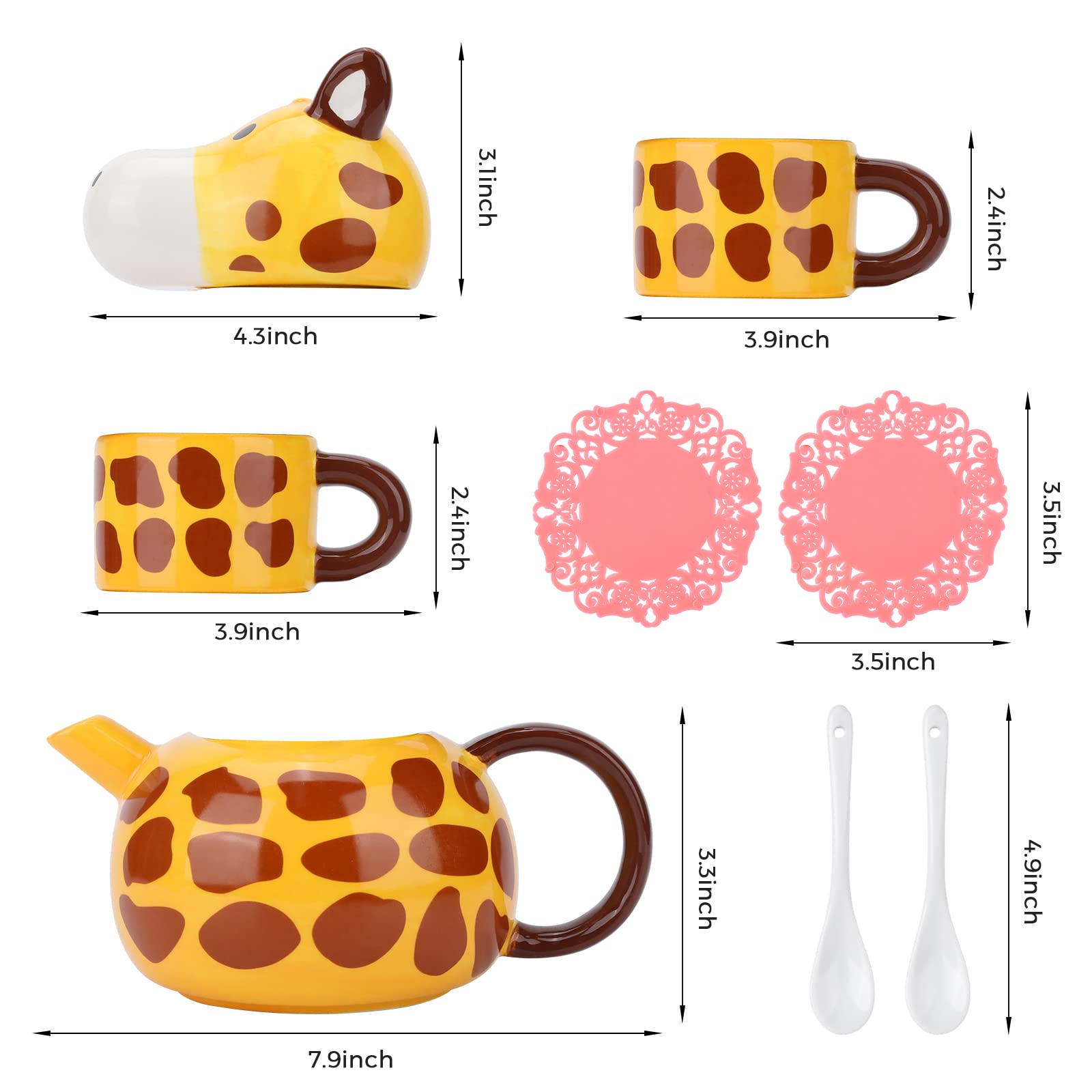 Funny Coffee Mug Set- Ceramic Material Giraffe Coffee Mug, Creative Cartoon Style Personalized Mug, Ceramics Tea Set, Suitable for Home, Office, Kitchen, Thanksgiving Gift (Value Pack)