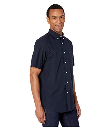 Tommy Hilfiger Men's Short Sleeve Button Down Shirt in Classic Fit, Navy Blazer, X-Large