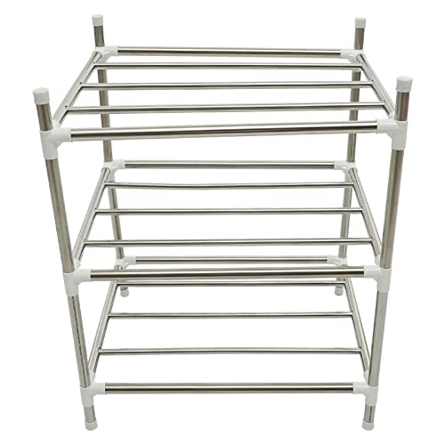 Luxshiny Stainless Steel Shelf Rack Stackable Cabinet Shelf Heavy Duty Pan Shelf Pot Rack Organizer 3 Tier Storage Shelves for Home Kitchen Cabinet Organizations Silver