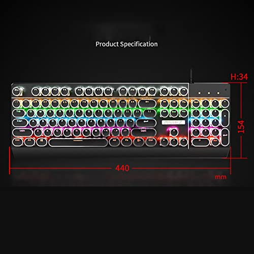 Funtasica Mechanical Gaming Keyboard RGB Backlit 104 Keys for PC, Black Round Keycap, 440x154x34mm