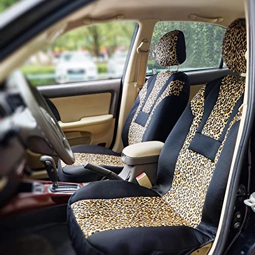 COOLBEBE Leopard Car Seat Covers - Cheetah Pattern Integrated Auto Seat Cover Car Protector Interior Accessories, Airbag Compatible, Universal Fits for Cars, SUV, Truck, Full Set