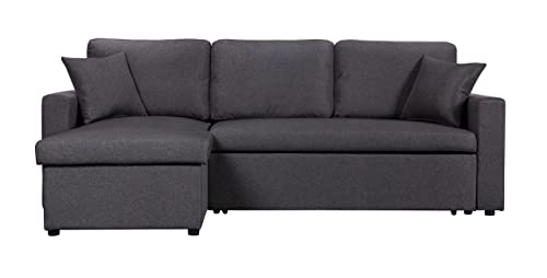 ERYE L-Shaped Reversible Corner Convertible Sleeper Sectional Sofa with Pull Out Sleeper Couch Bed,Storage Chaise and 2 Pillows for Home Apartment Office Living Room, Dark Gray Linen Sofa&Couch