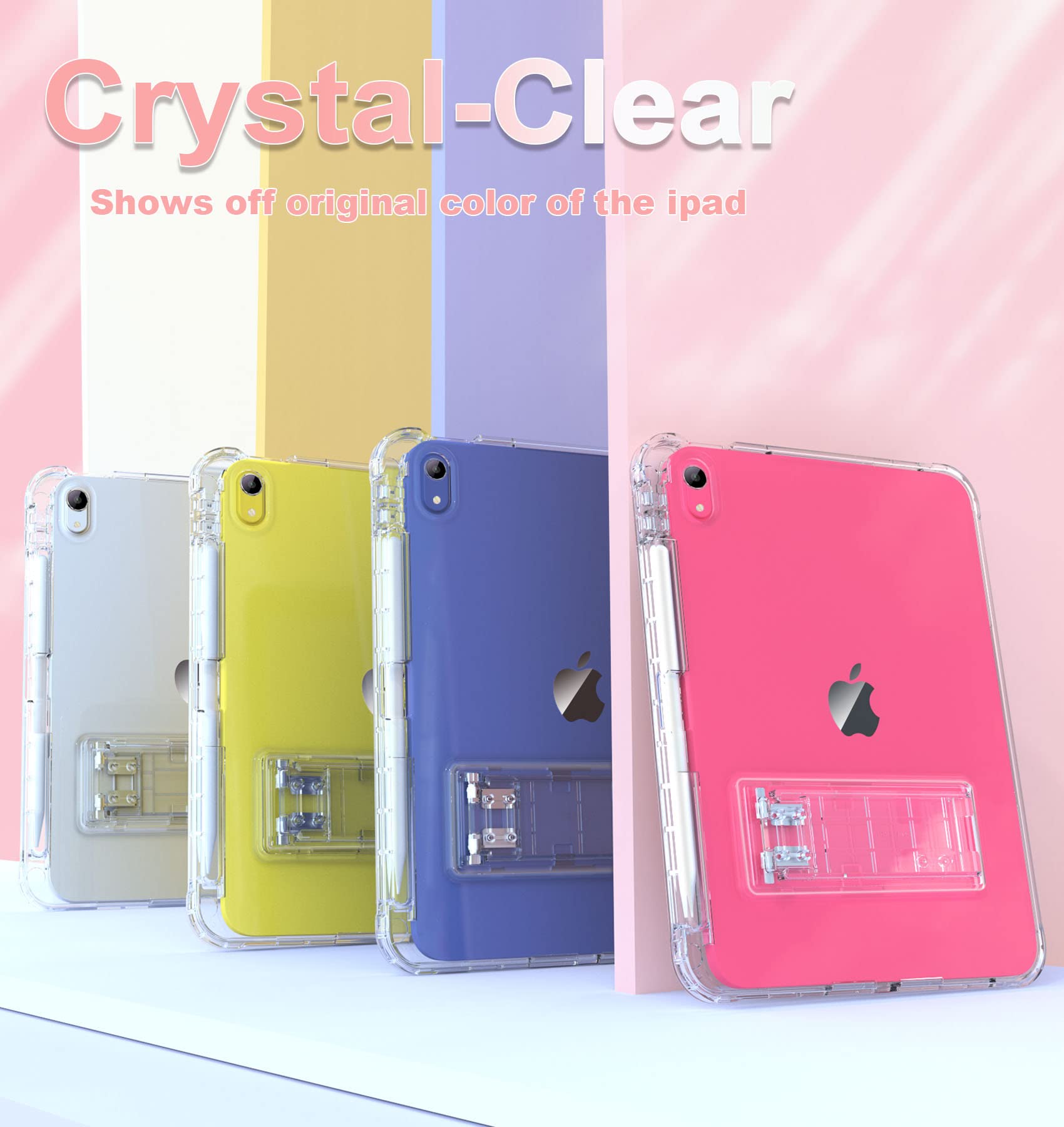 iPad 10th Generation Case, CCMAO iPad Case 10th Generation 2022 10.9 Inch with Screen Protector & Pencil Holder & Kickstand, Crystal Transparent Back Heavy Duty Shockproof Protective Cover, Clear