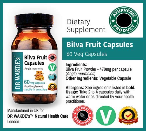 DR WAKDE'S Bilva Fruit Capsules (Bael Fruit | Aegle marmelos) | 60 Veg Caps | Ayurvedic Supplement | Vegan | 100% Herbal | Quantity Discounts| Same Day Dispatch
