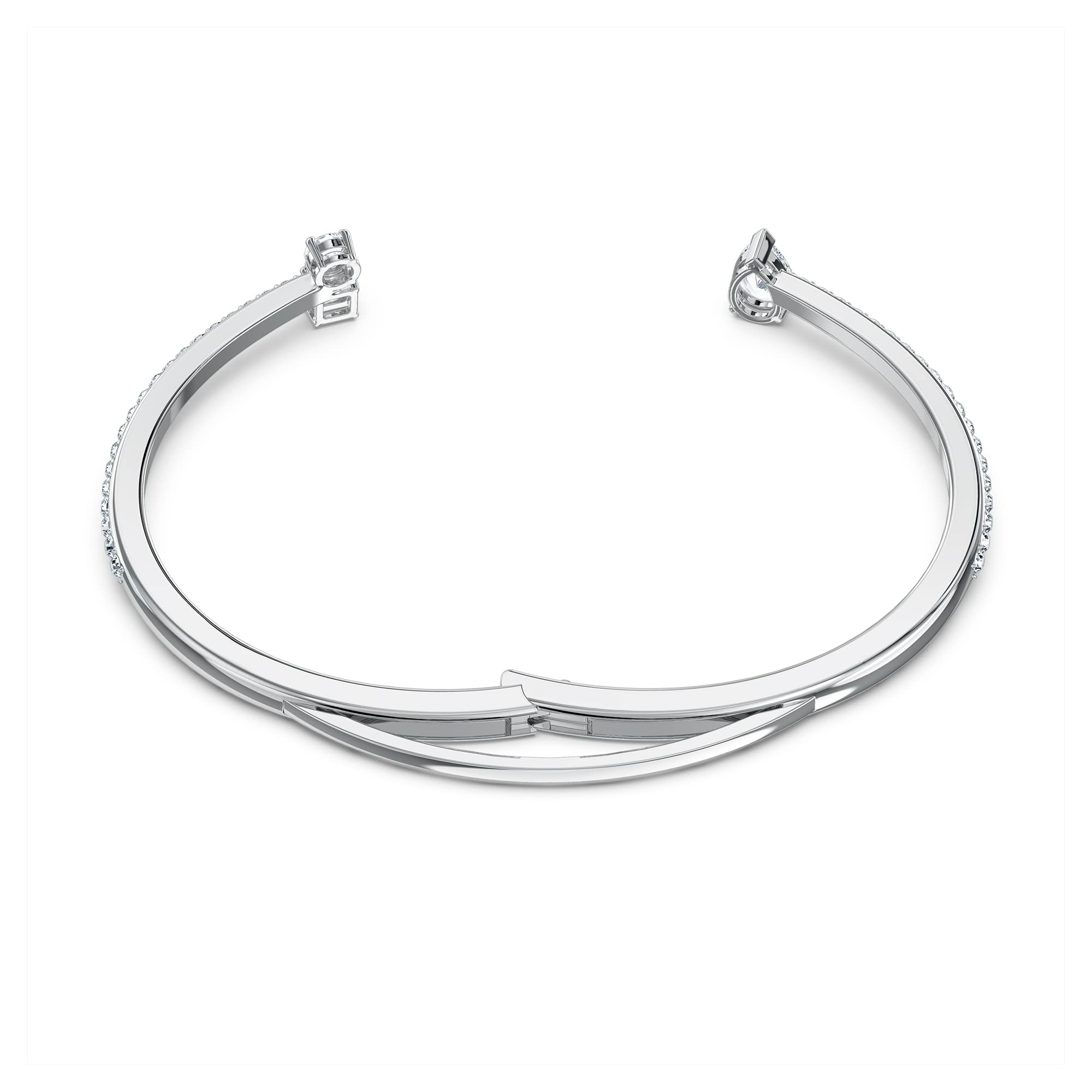 SWAROVSKI Attract Bracelet with Clear Crystal Details on a Rhodium Finish Cuff Setting, Size M, from the Swarovski Attract Collection
