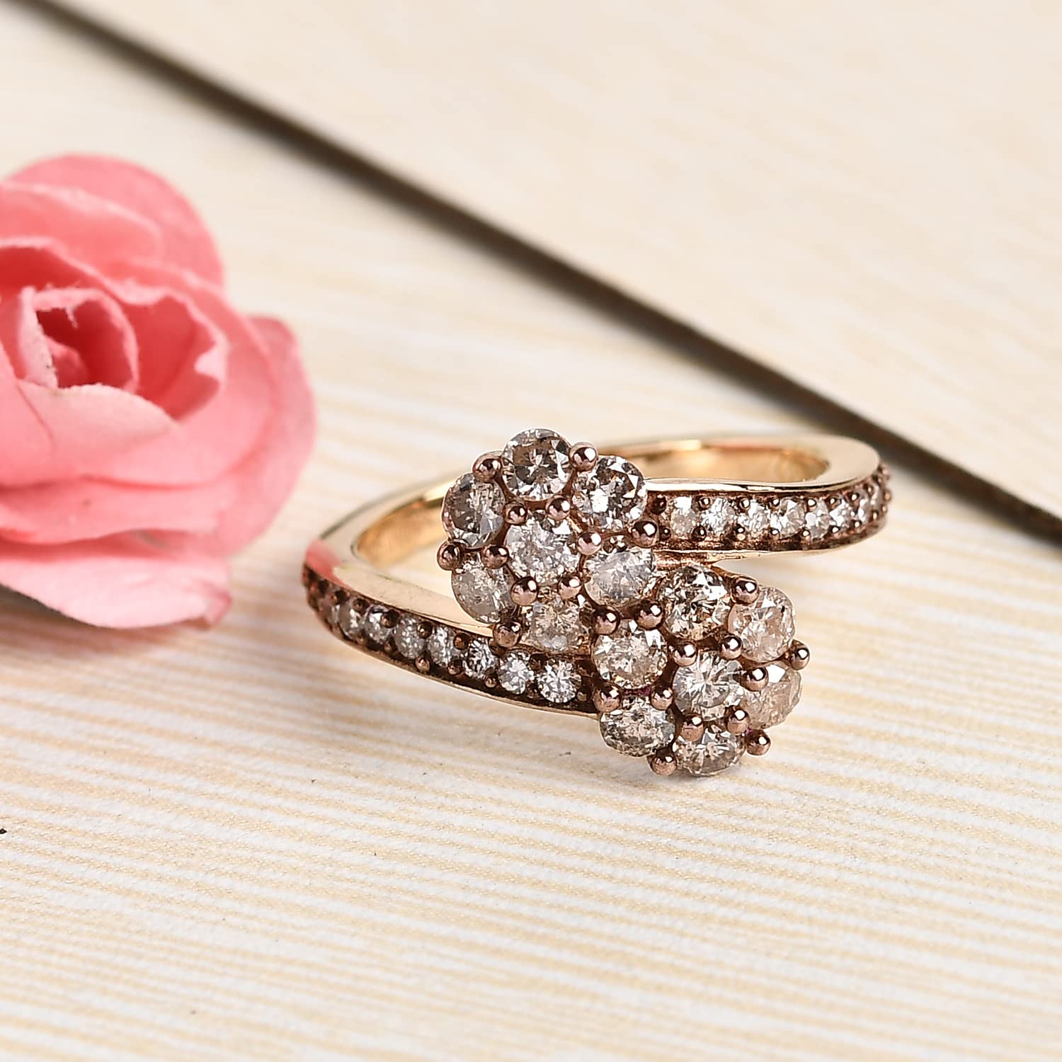 Femme Luxe 18K Yellow Gold Plated Silver 1.00 ct.t.w Champagne Diamond Elegant Cocktail Women's Ring In 925 Sterling Silver (Size: 7)