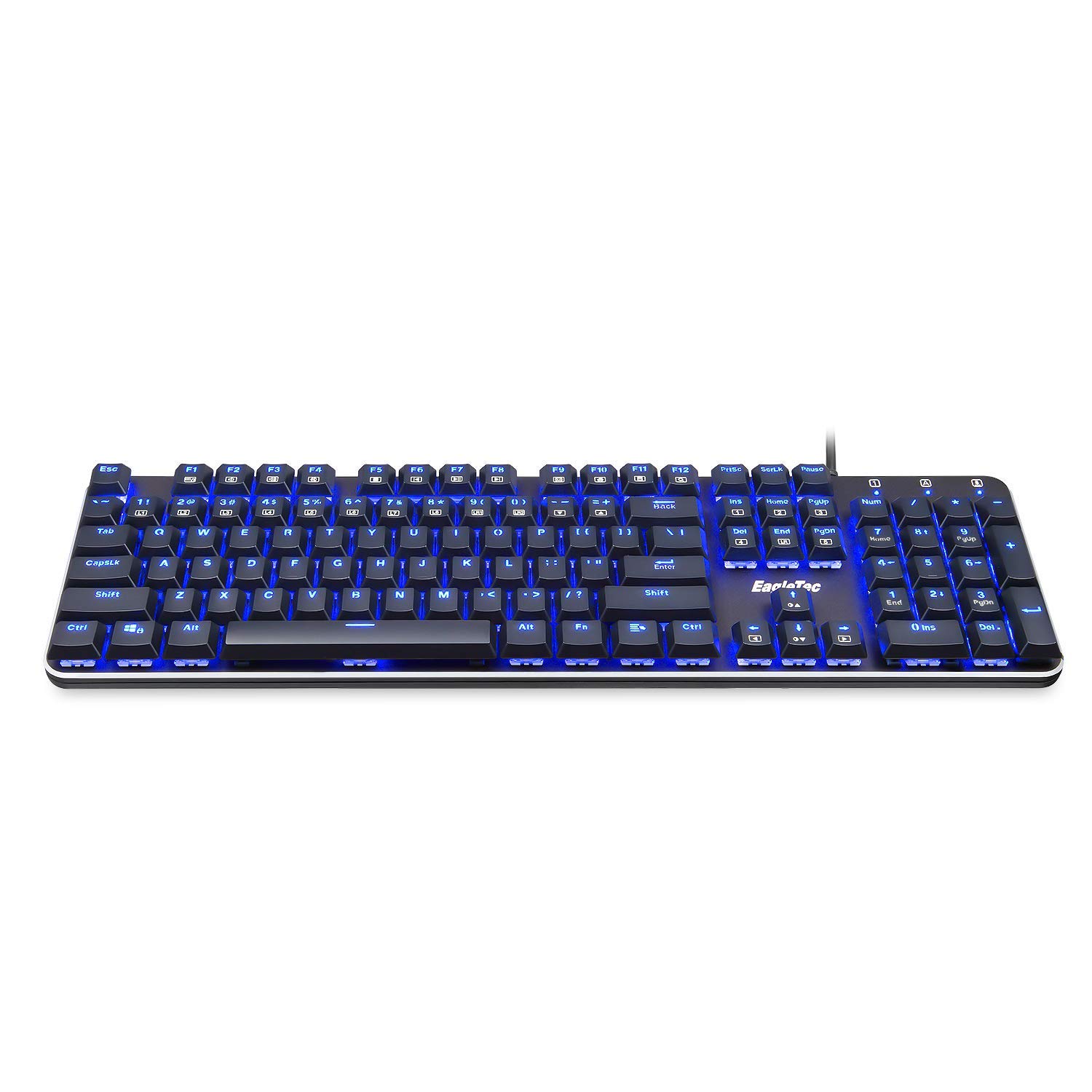 EagleTec KG050-BR LED BLUE Backlit Mechanical Gaming Keyboard Low Profile Mechanical Gamers Keyboard 104 Key Metal Mechanical Computer USB Gaming Keyboard for PC (BLACK)