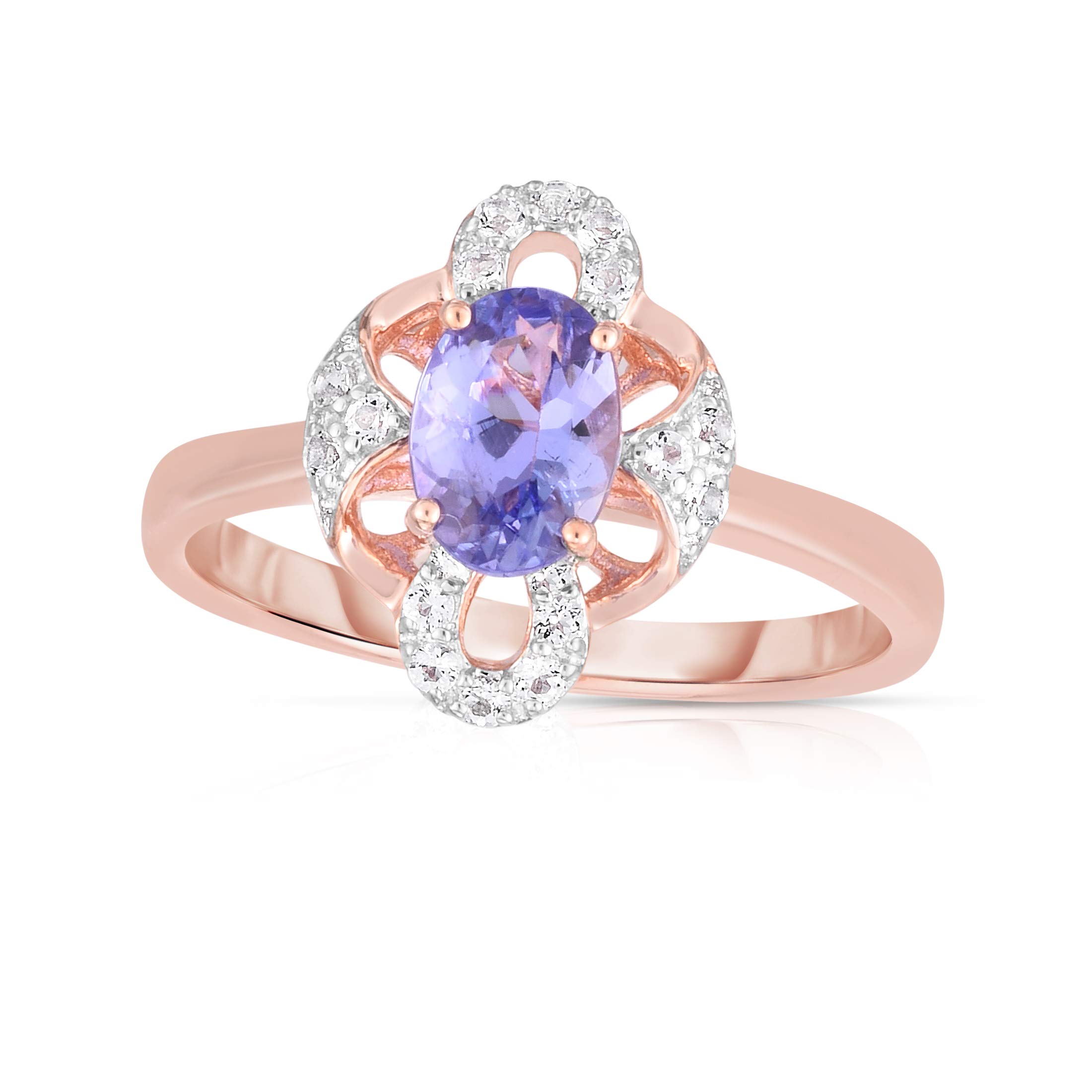 Femme Luxe Vintage Tanzanite and White Topaz Ring for Women, 14k Rose Gold Plated Sterling Silver, Nickel Free and Hypoallergenic, (Size 7)
