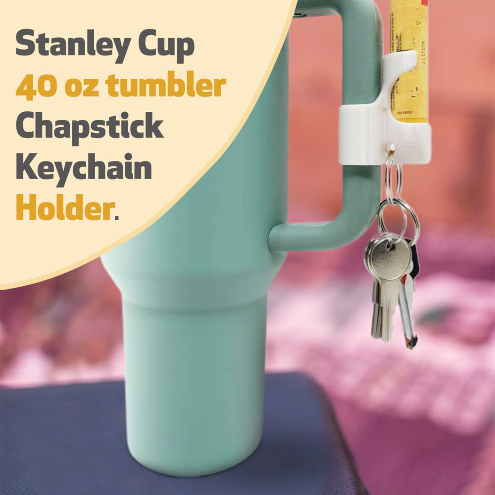 G-B Stanley Cup 40 oz Tumbler Chapstick Keychain Holder - 2 in 1 Holder Fits for Stanley 40 oz Tumbler Cup - White (Stanley Cup Not Included)