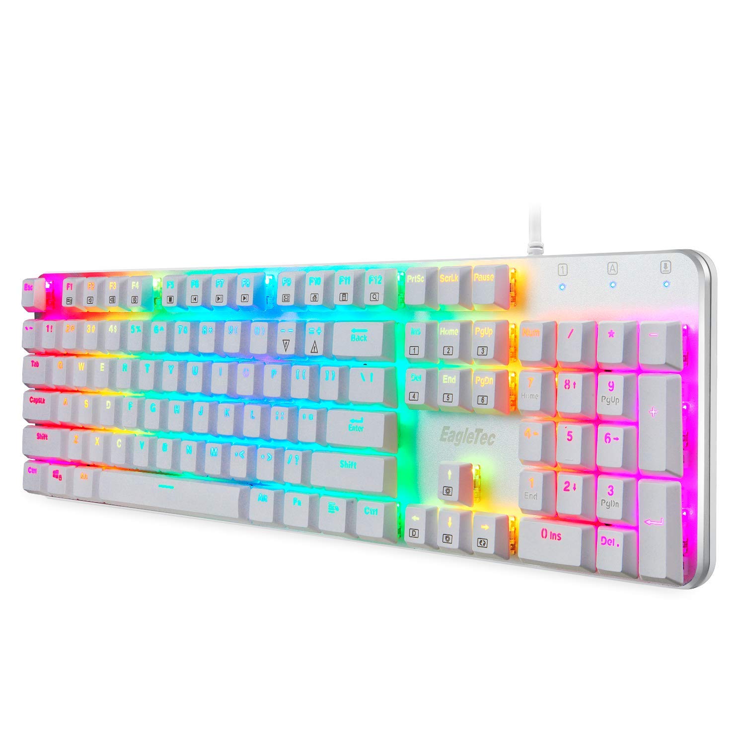EagleTec KG051-BR RGB Backlit Mechanical Gaming Keyboard Low Profile Mechanical Gamers Keyboard 104 Key Metal Mechanical Computer USB Gaming Keyboard for PC (WHITE VERSION)