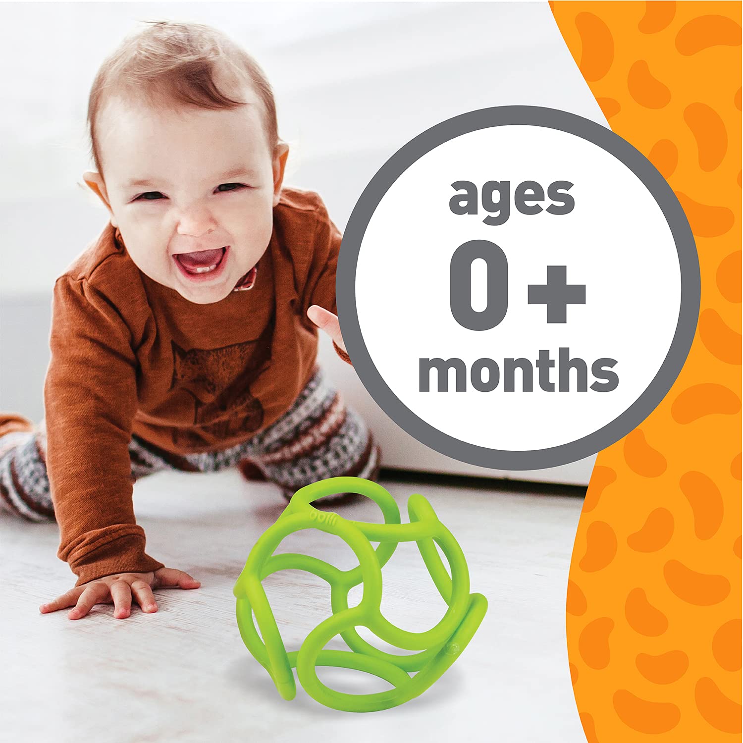OgoBolli Teething Ring Tactile Sensory Ball Toy for Babies & Kids - Stretchy, Soft Non-Toxic Silicone - Ages 3 Months and up - Green