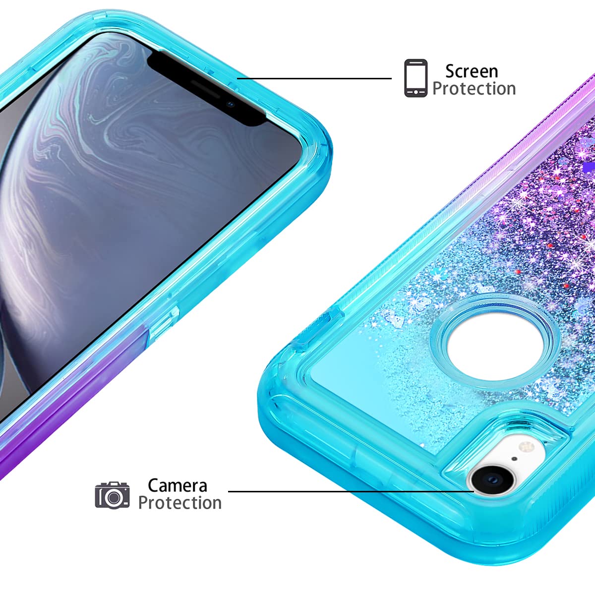 Coolden Case for iPhone XR Cases Protective Glitter Case for Women Girls Cute Bling Sparkle Heavy Duty Hard Shell Shockproof TPU Case for iPhone XR 10R, Aqua Purple