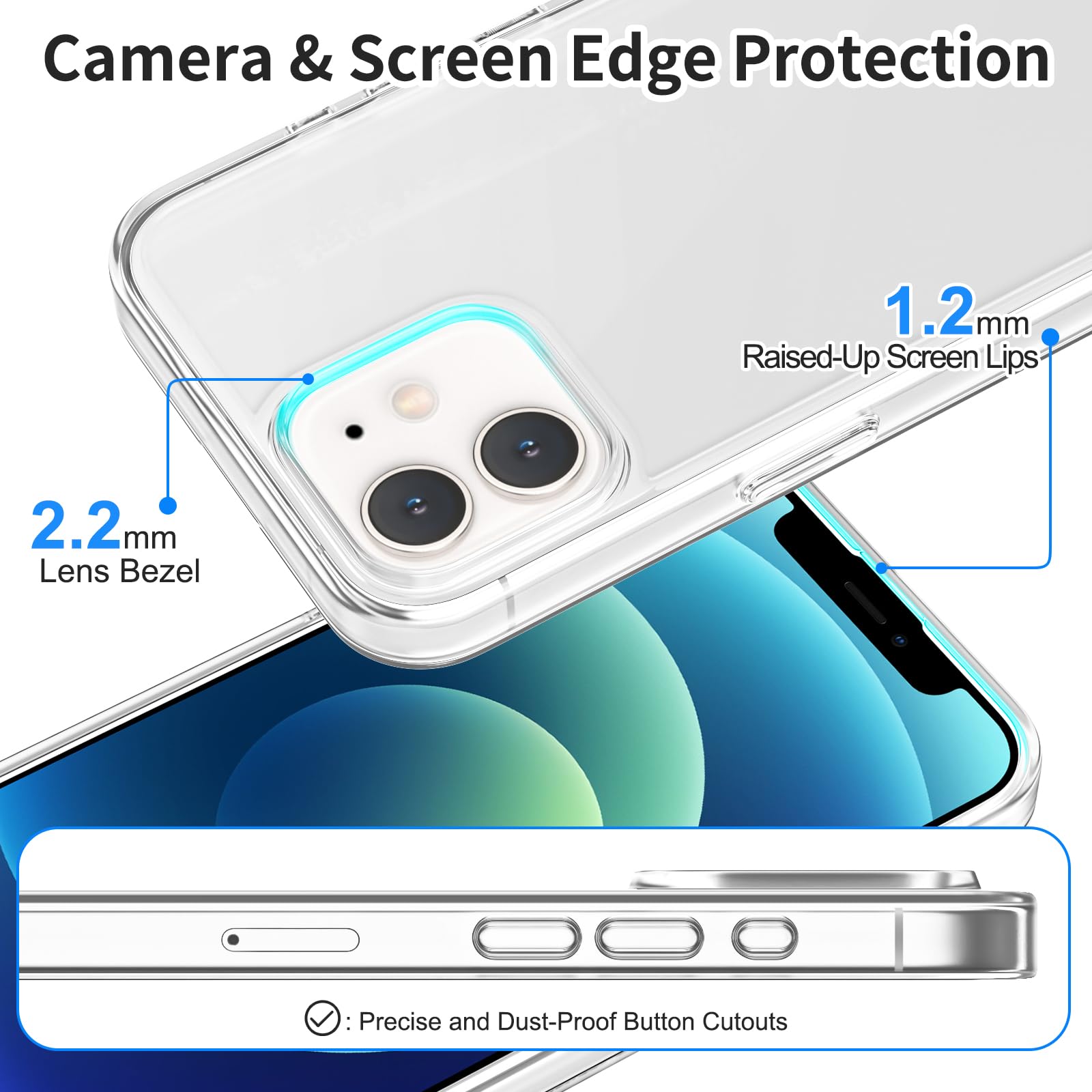 Coolden Compatible with iPhone 12 Hybrid Clear Phone Case, Heavy Duty Protective Dual Layer Shockproof Case with Hard PC Bumper Soft TPU Back Compatible for iPhone 12 5G 6.1 inch, Transparent