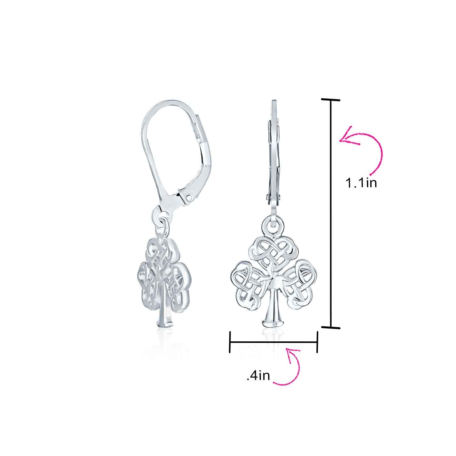 Delicate Petite Irish Triquetra Open Heart Shape Celtic Knot Good Luck Shamrock Clover Dangle Earrings Lever back .925 Sterling Silver