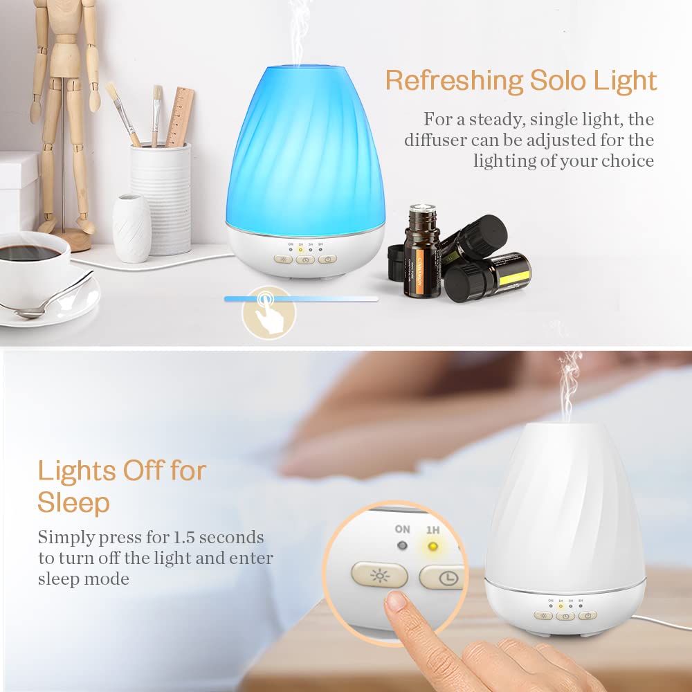 Essential Oil Diffuser & Top 12 Essential Oils Set, 200ml Aromatherapy Diffuser with 3 Timer & 7 Ambient Light Settings, Ultrasonic Diffusers for Essential Oils for Home -Lavender, Lemon and More