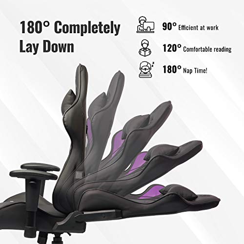 Cooler Master Caliber R1 Gaming Chair for Computer Game, Office and Racing Style Gamer, Comfy Ergonomic Reclining High Back Desk Chairs with Arms & Seat Adjustment Lumbar Support PU Leather, Purple