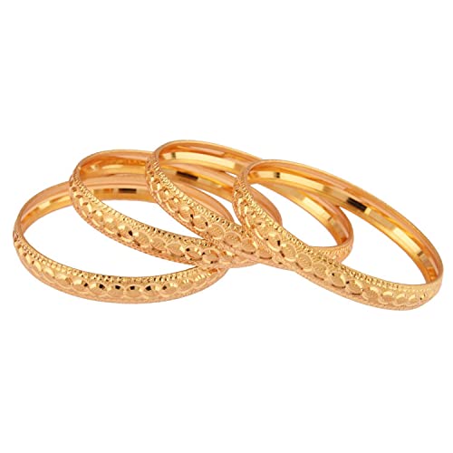 Efulgenz Indian Bridal Bangle Set Gold Tone Plain Glossy Engraved Bracelet Bangle Jewelry for Women (4 Pcs) Size 2.6