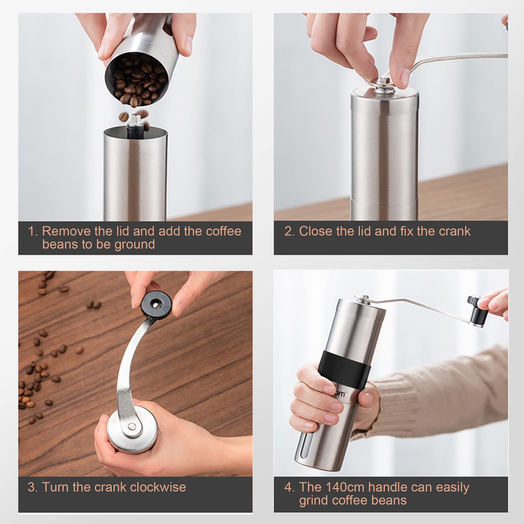 Delihom Manual Coffee Grinder, Hand Coffee Grinder with Adjustable Ceramic Burr for Drip Coffee, Espresso, French Press Used in Home and Travel (1.5oz)