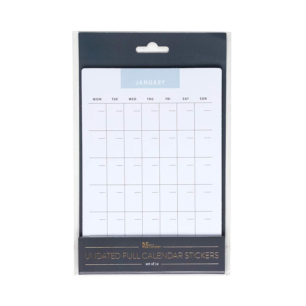 Erin Condren Designer Desk Accessories - Focused Customizable Calendar Stickers. 12 Non-Dated Adhesive Calendars, Measures 6.3" x 4.3 Each. Open-Dated Monthly Planning Stickers