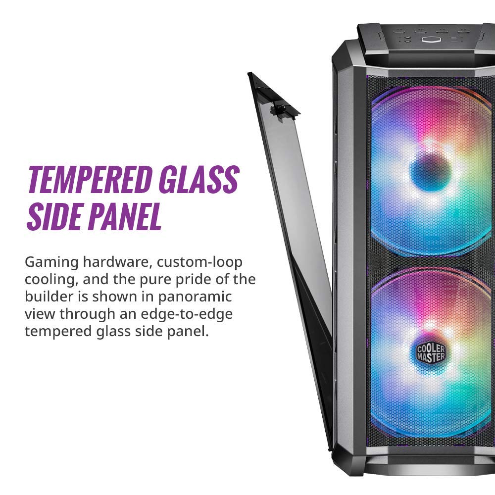 Cooler Master MasterCase H500P Mesh Gun ARGB Airflow ATX Mid-Tower with Dual 200mm Customizable ARGB Lighting Fans, Mesh Front Panel, and Tempered Glass Side Panel (MCM-H500P-MGNN-S11)