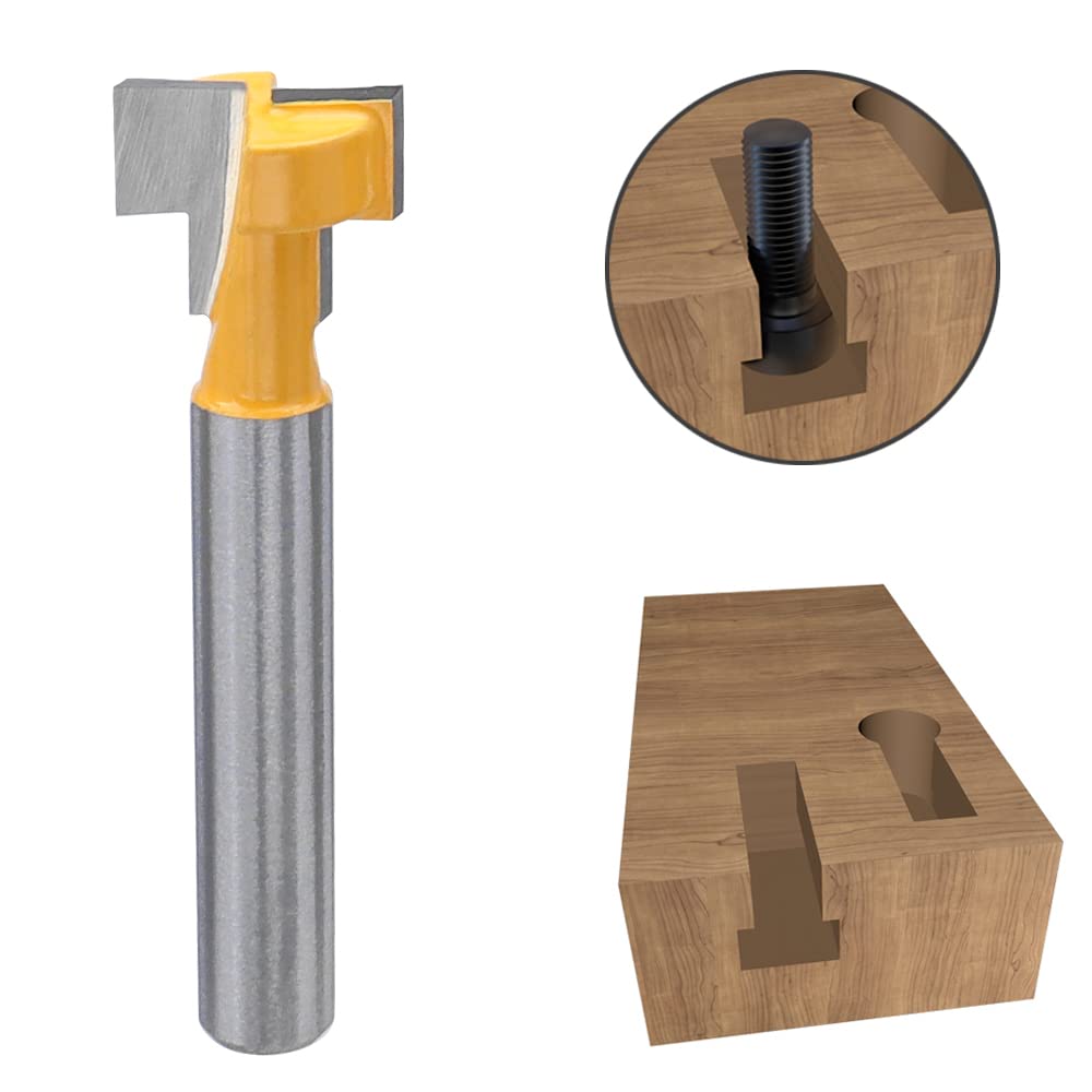 Mesee 5 Pieces T-Slot Router Bit Set, 1/4 Inch Shank T Slotting Keyhole Router Bits Woodworking T-Track Grooving Milling Cutter Tool for 5/16", 3/8", 1/2", 7/16", 5/8" Hex Bolts